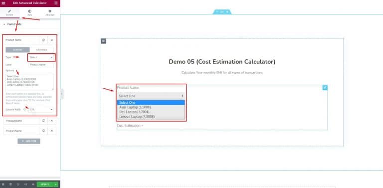 Make Cost Estimation Calculator using Elementor & Element Pack