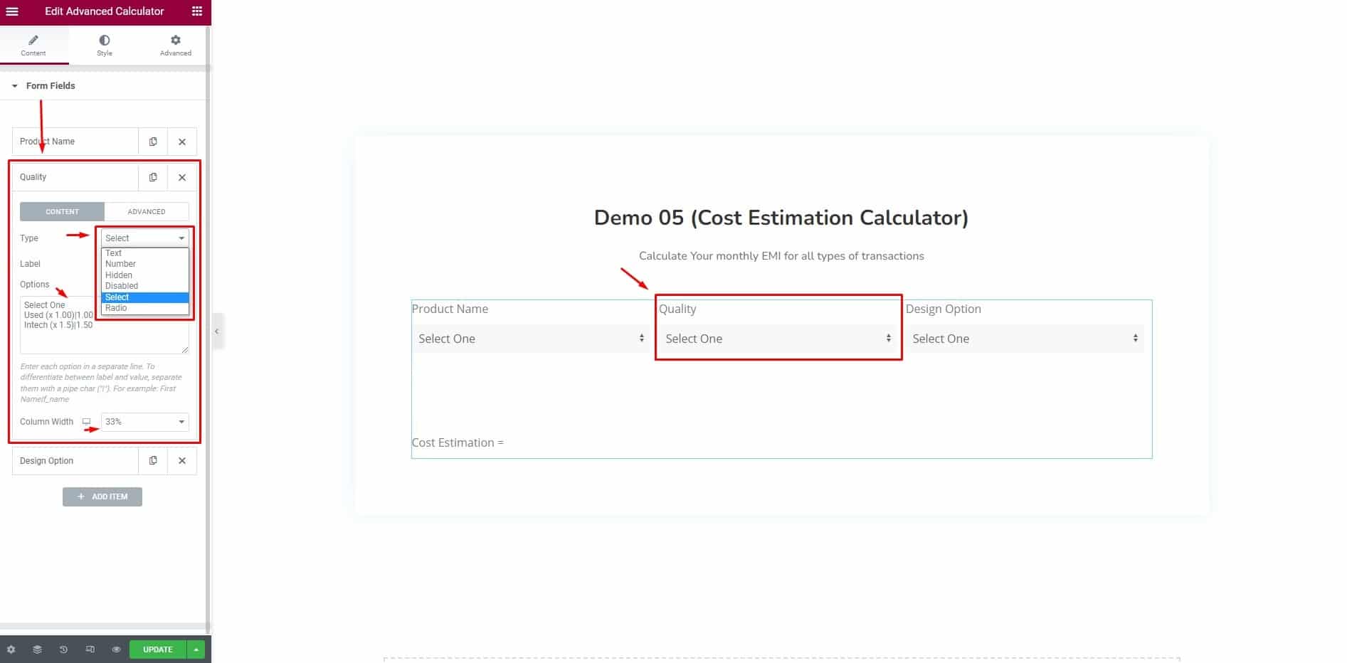 Make Cost Estimation Calculator using Elementor & Element Pack