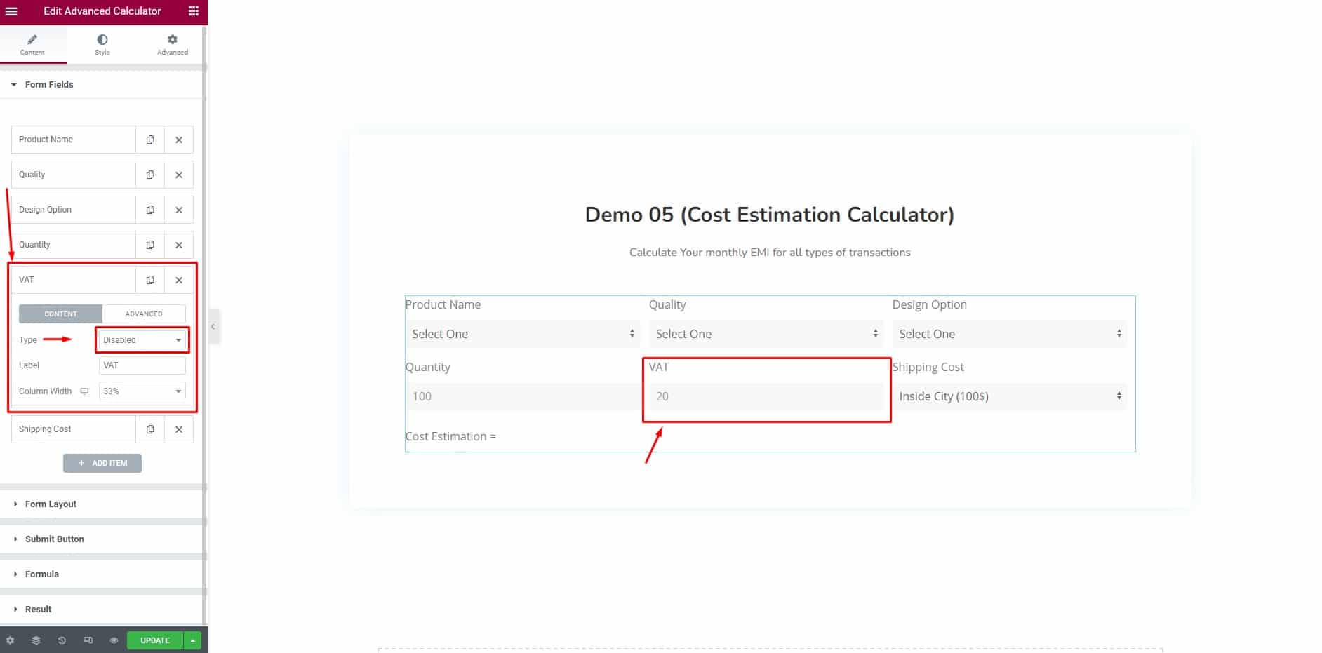Make Cost Estimation Calculator using Elementor & Element Pack