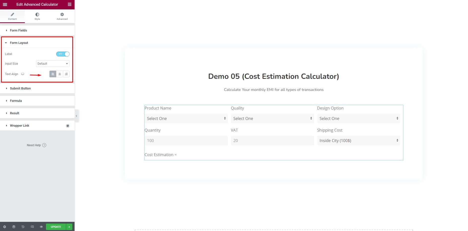 Make Cost Estimation Calculator using Elementor & Element Pack