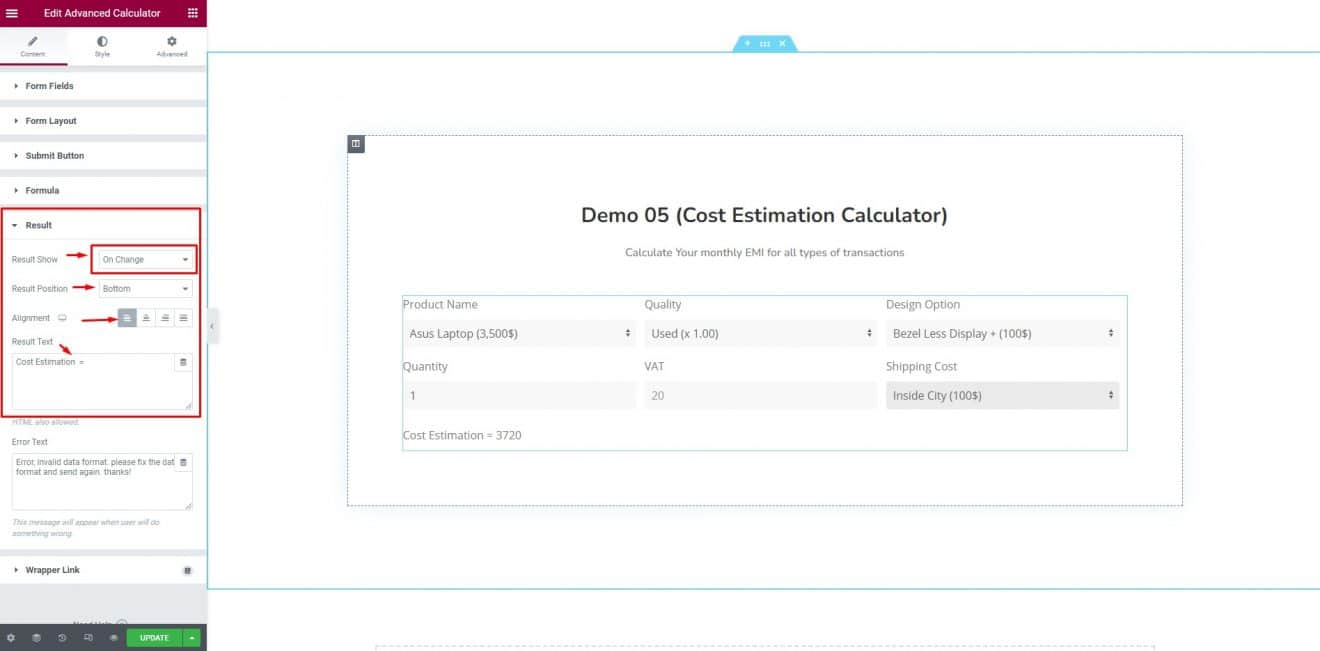 Make Cost Estimation Calculator using Elementor & Element Pack