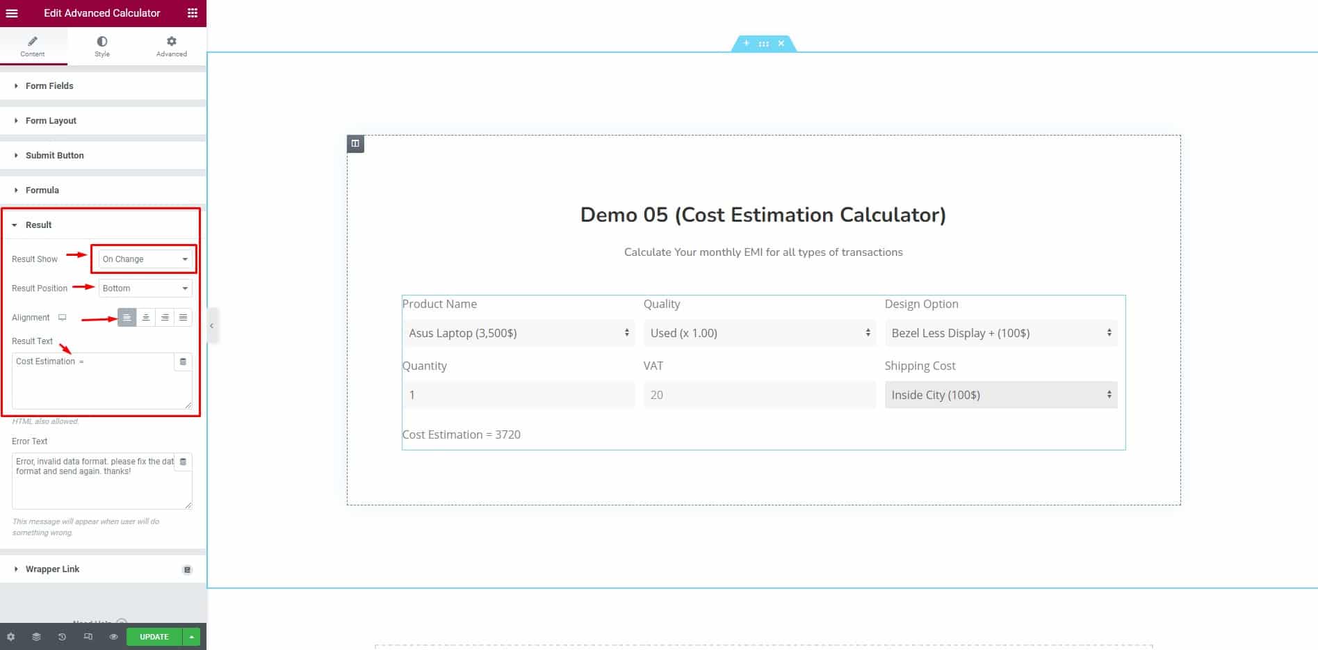 Make Cost Estimation Calculator using Elementor & Element Pack
