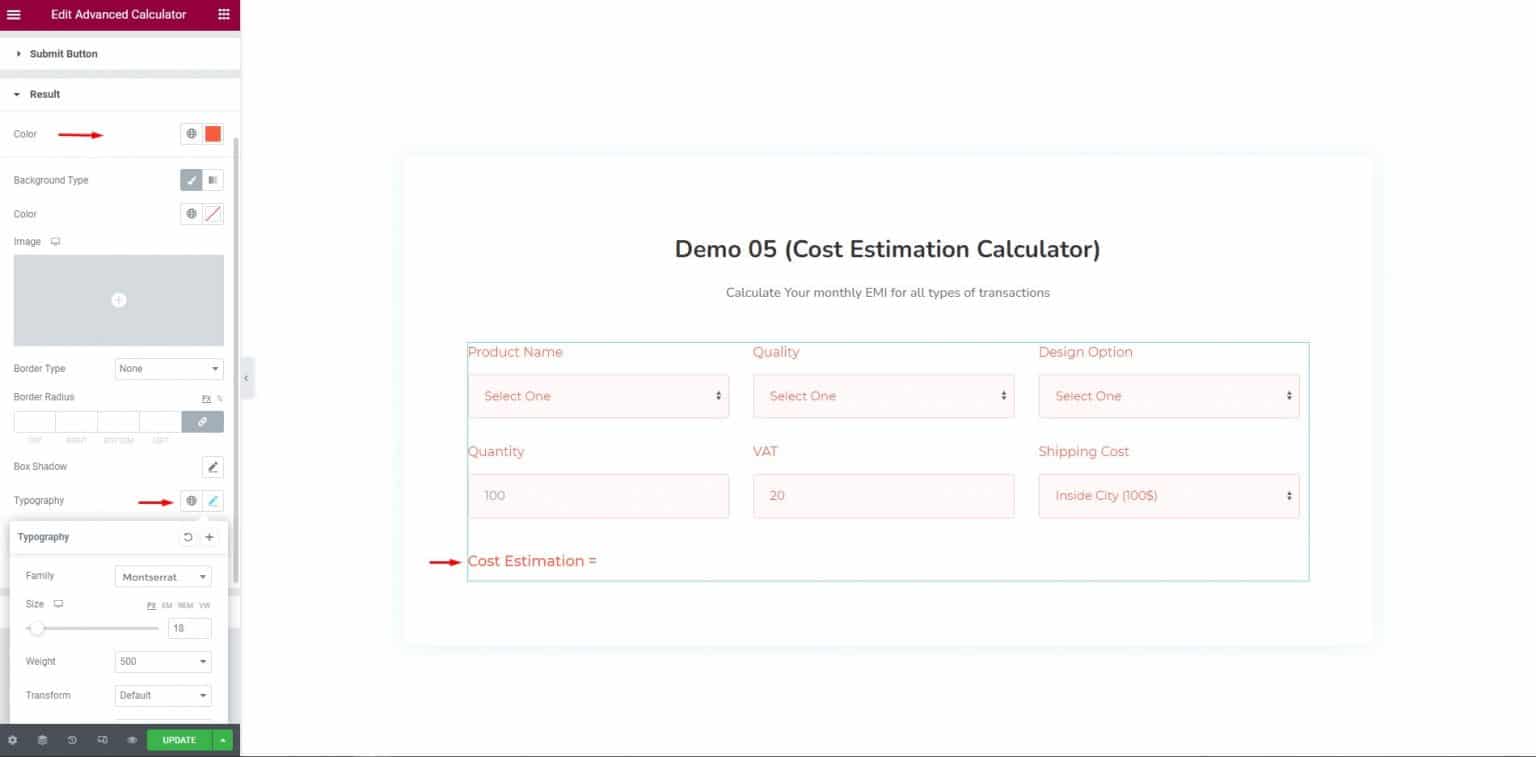 Make Cost Estimation Calculator using Elementor & Element Pack