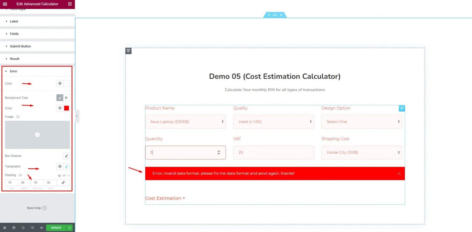 Make Cost Estimation Calculator using Elementor & Element Pack