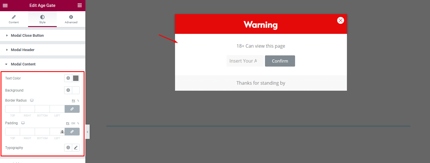 How to use Age Gate widget by Element Pack Pro