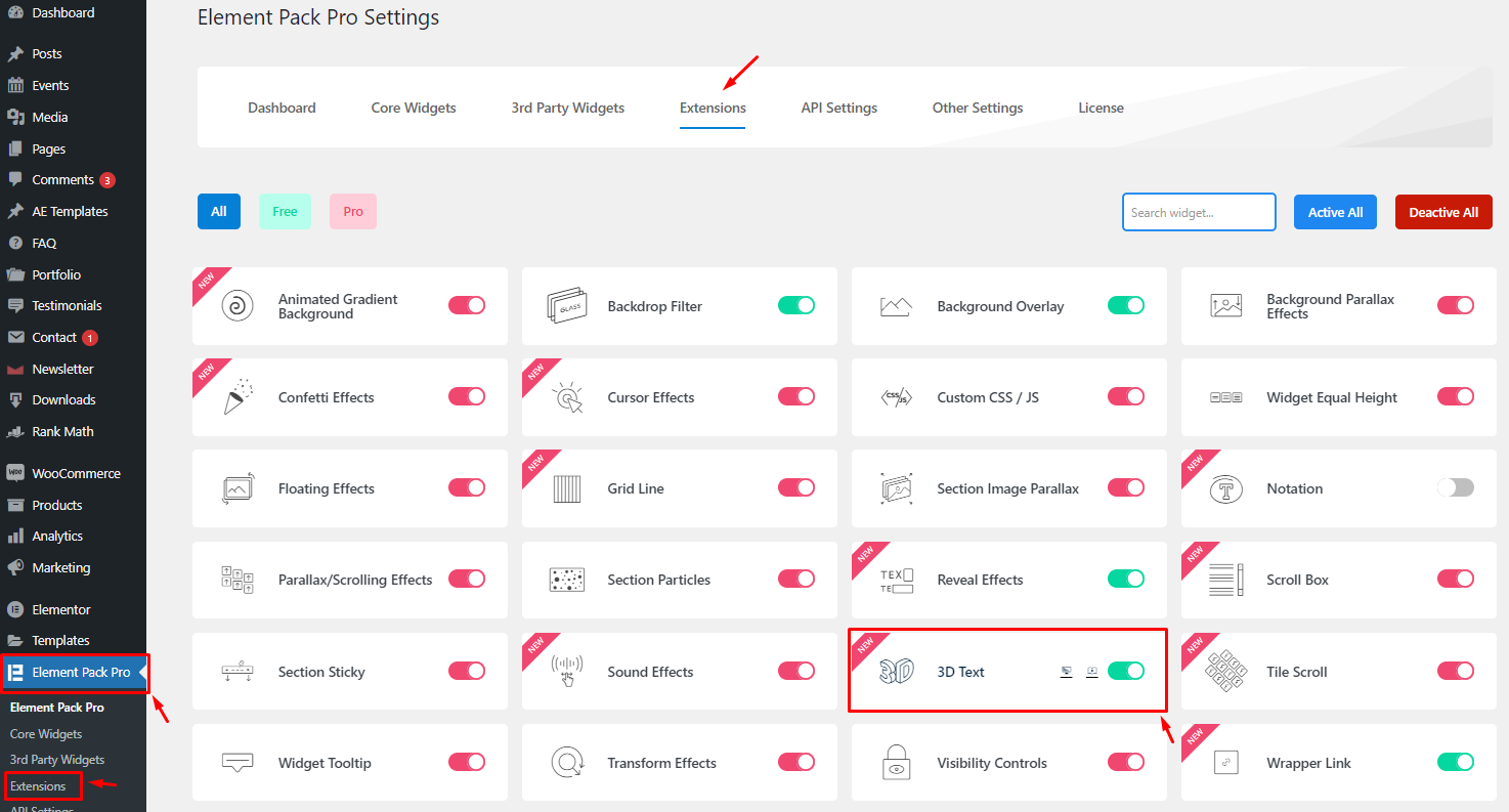 How to use 3D Text extension by Element Pack