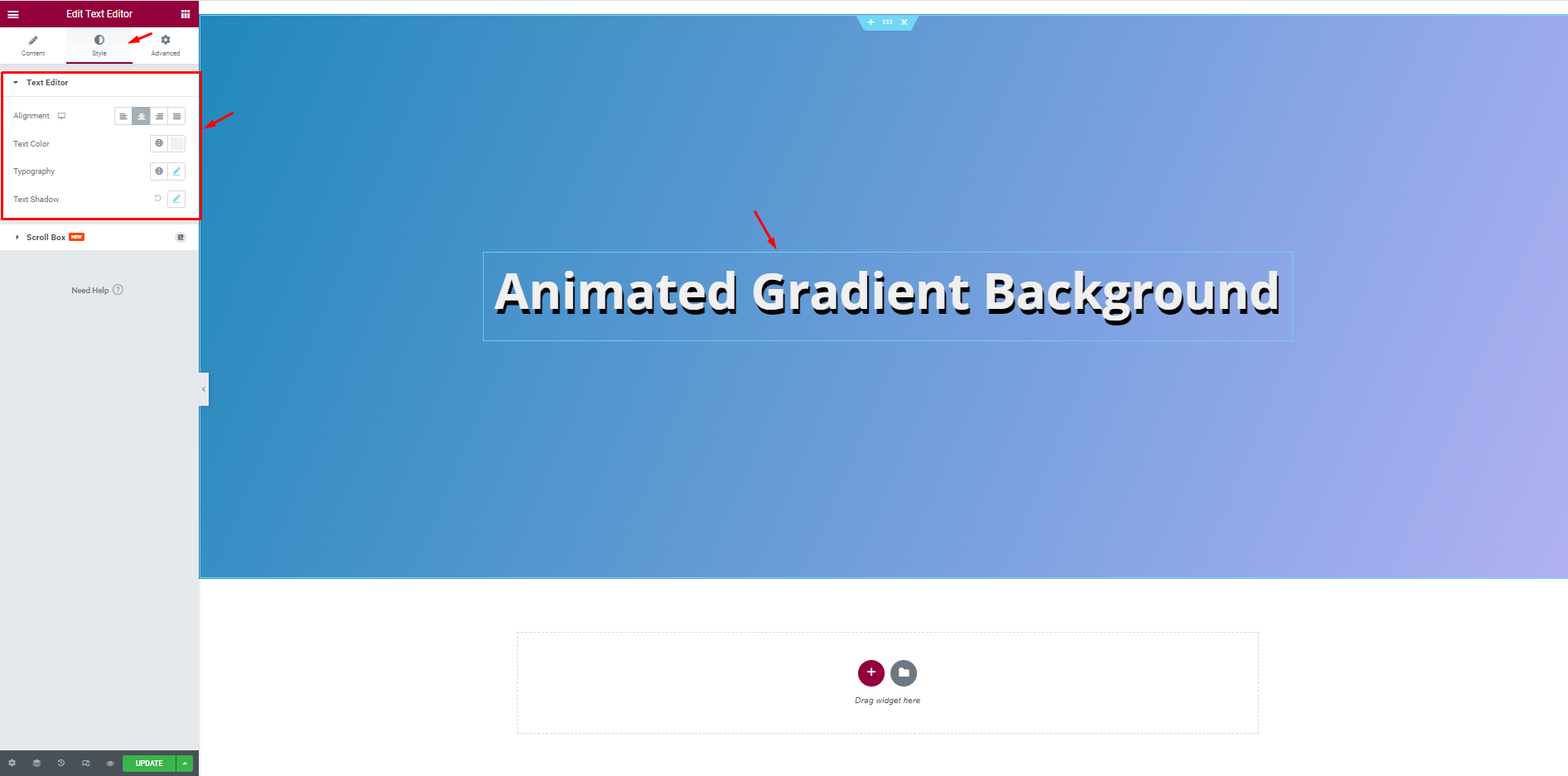 How to use Animated Gradient Background extension of Element Pack Pro