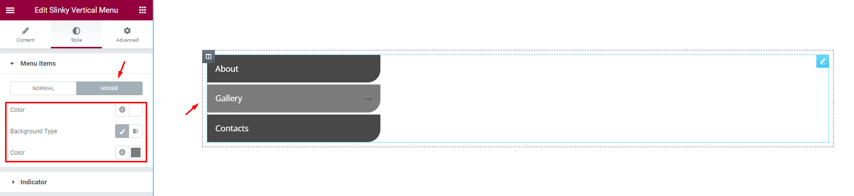 How to use Slinky Vertical Menu widget by Element Pack