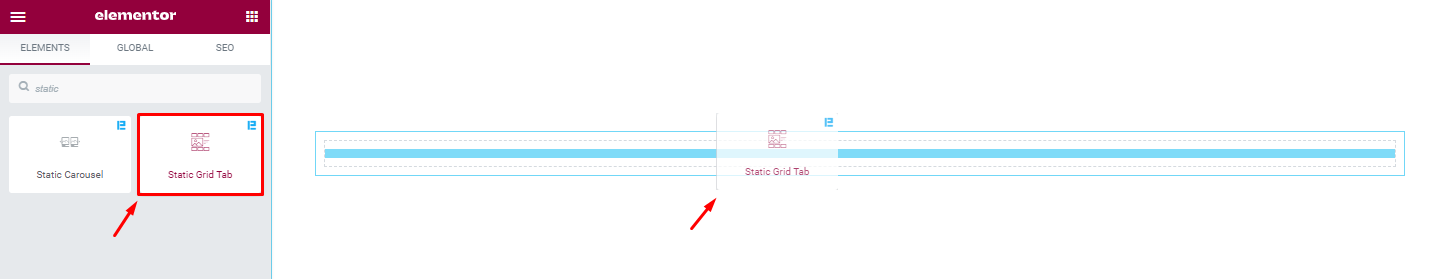 How to use Static Grid Tab widget by Element Pack