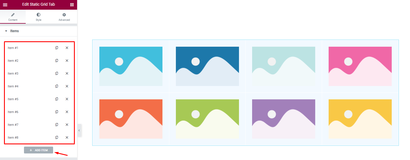 How to use Static Grid Tab widget by Element Pack