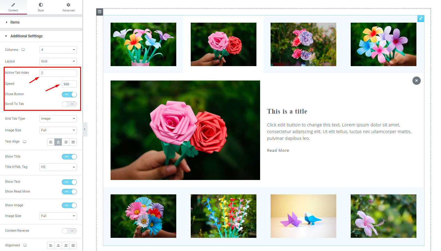How to use Static Grid Tab widget by Element Pack