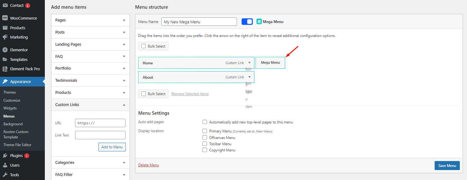 Build & Customize Mega Menu with Element Pack mega menu widget
