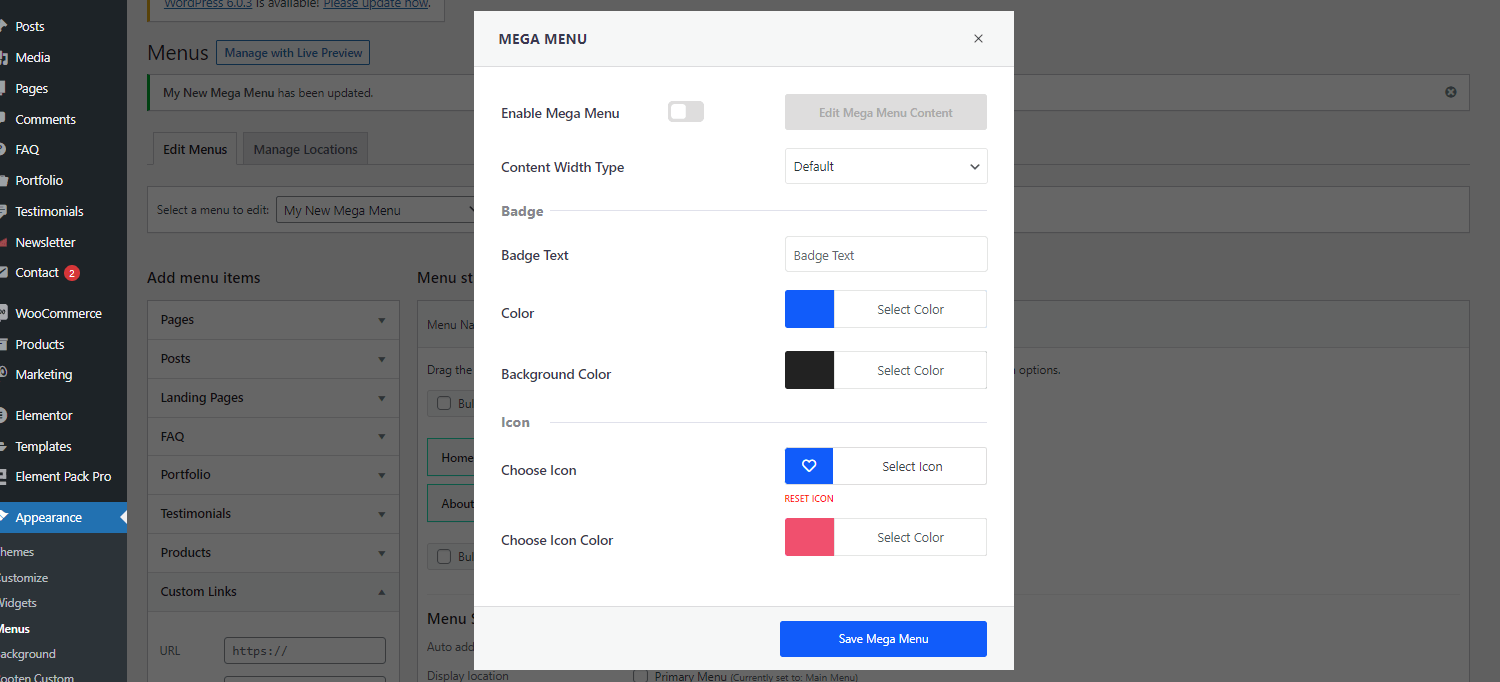 Build And Customize Mega Menu With Element Pack Mega Menu Widget