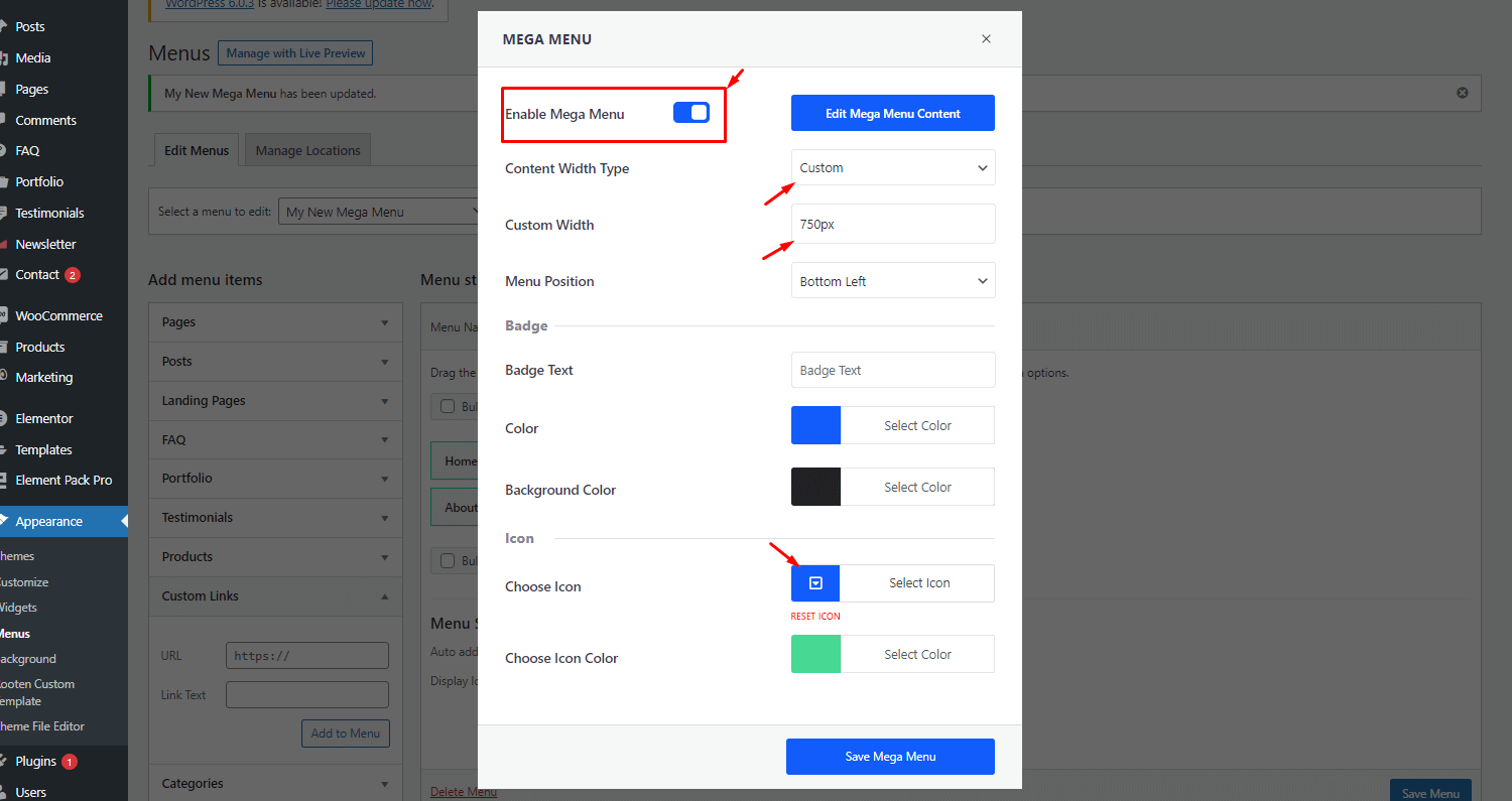 Build & Customize Mega Menu with Element Pack mega menu widget