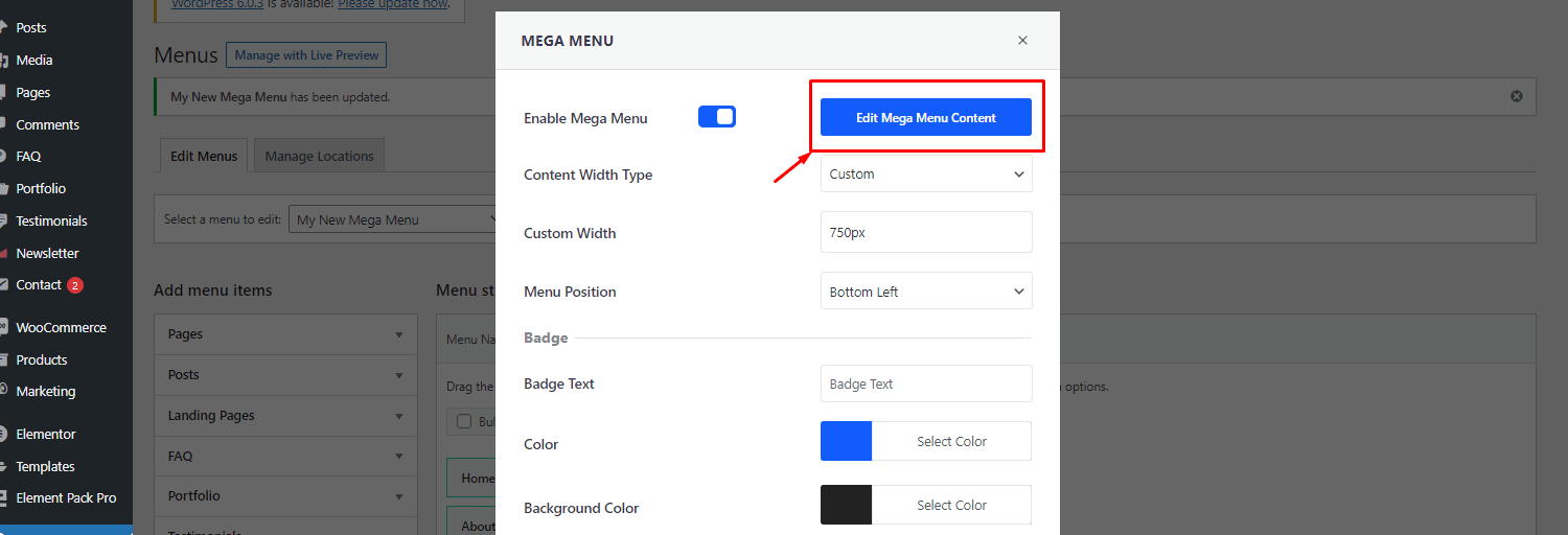 Build & Customize Mega Menu with Element Pack mega menu widget