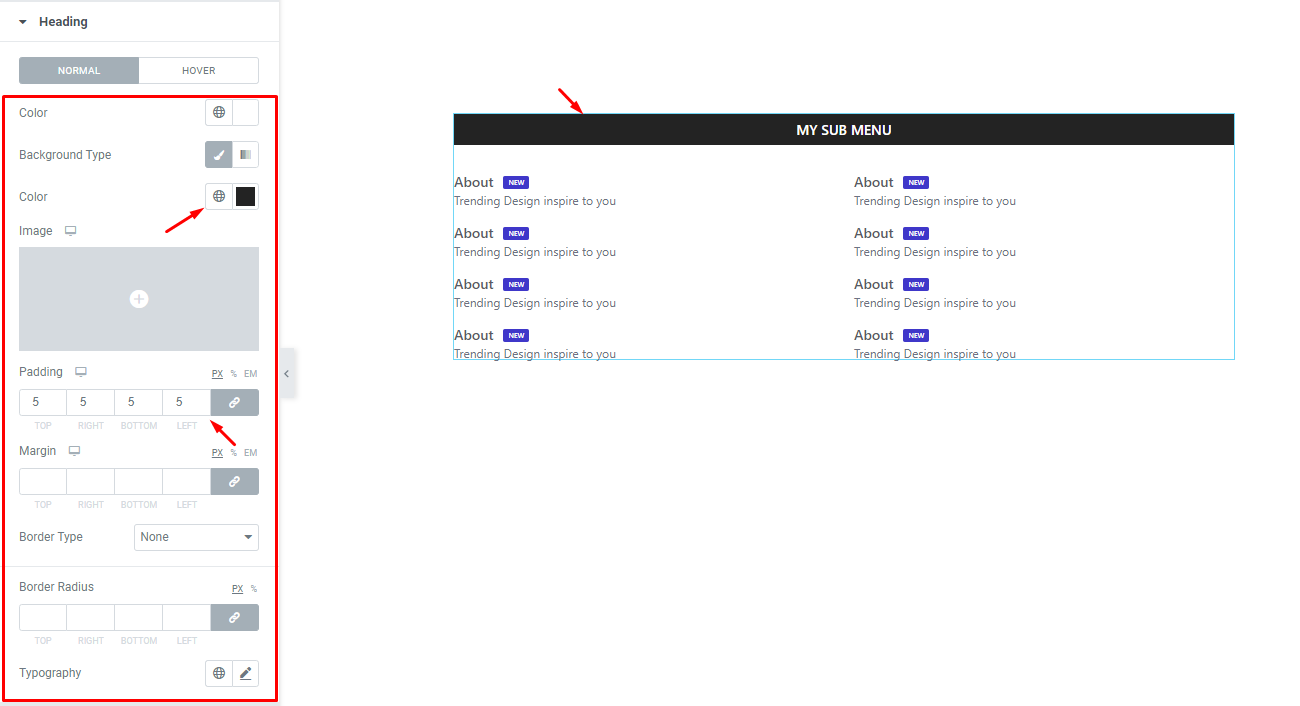 Learn about sub-menu customization in Element Pack Pro