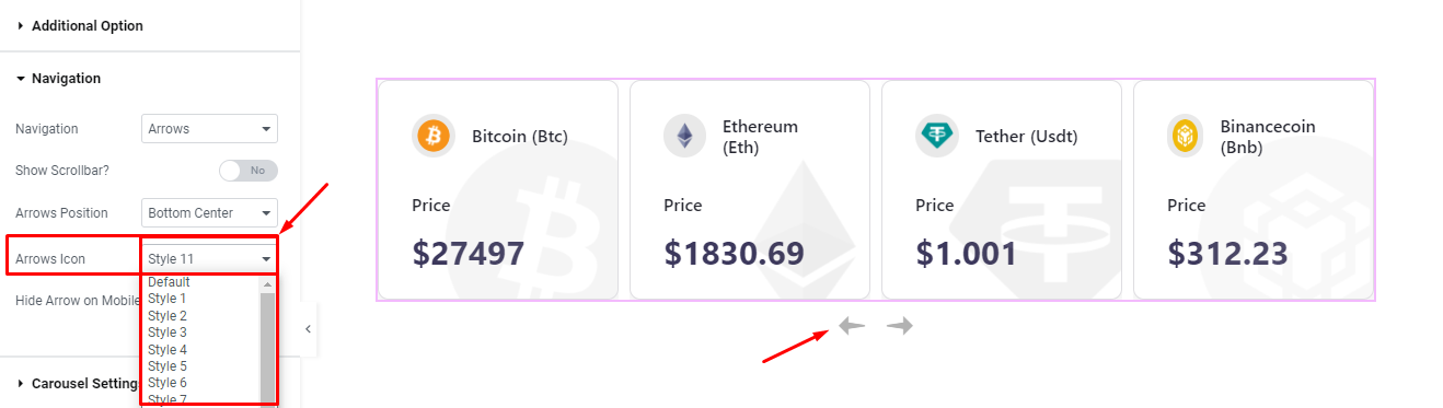How to use Crypto Currency Carousel widget