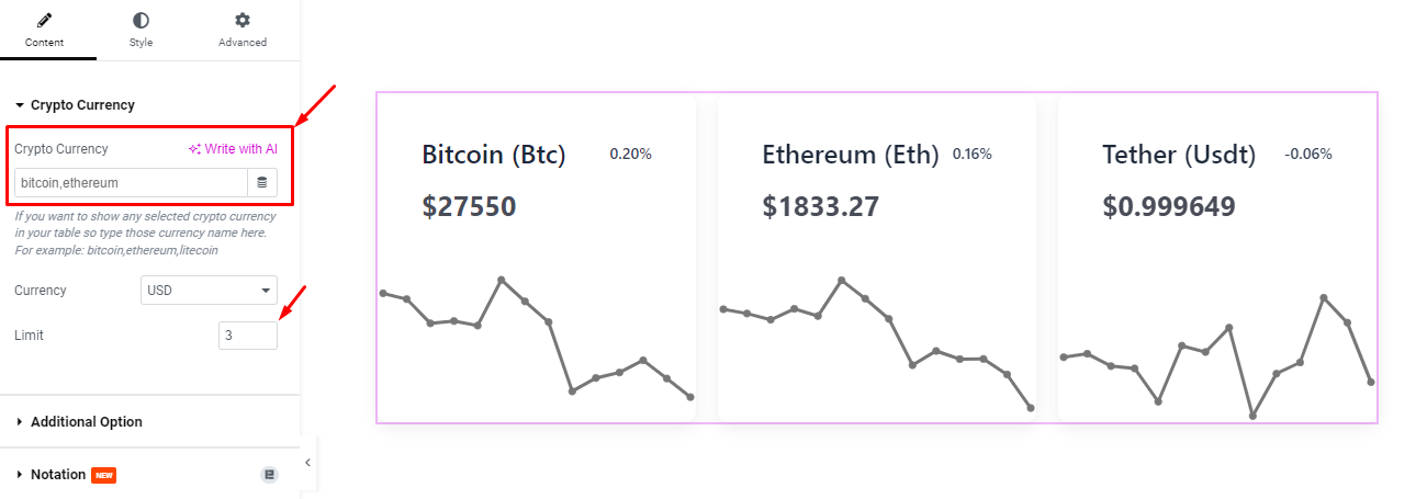 How to use Crypto Currency Chart widget