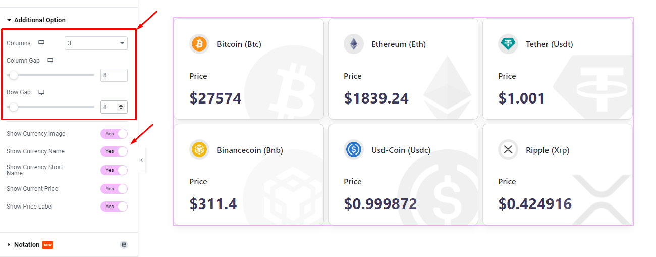 How to use Crypto Currency Grid widget