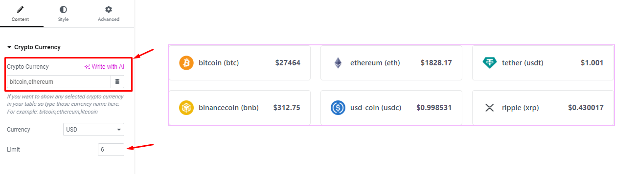 How to use Crypto Currency List widget