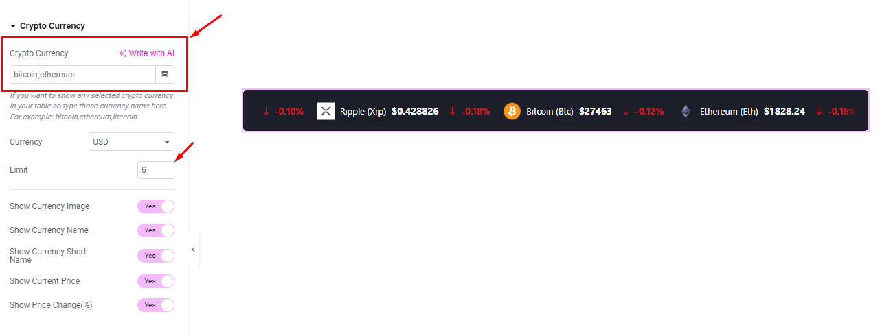 How to use Crypto Currency Ticker widget