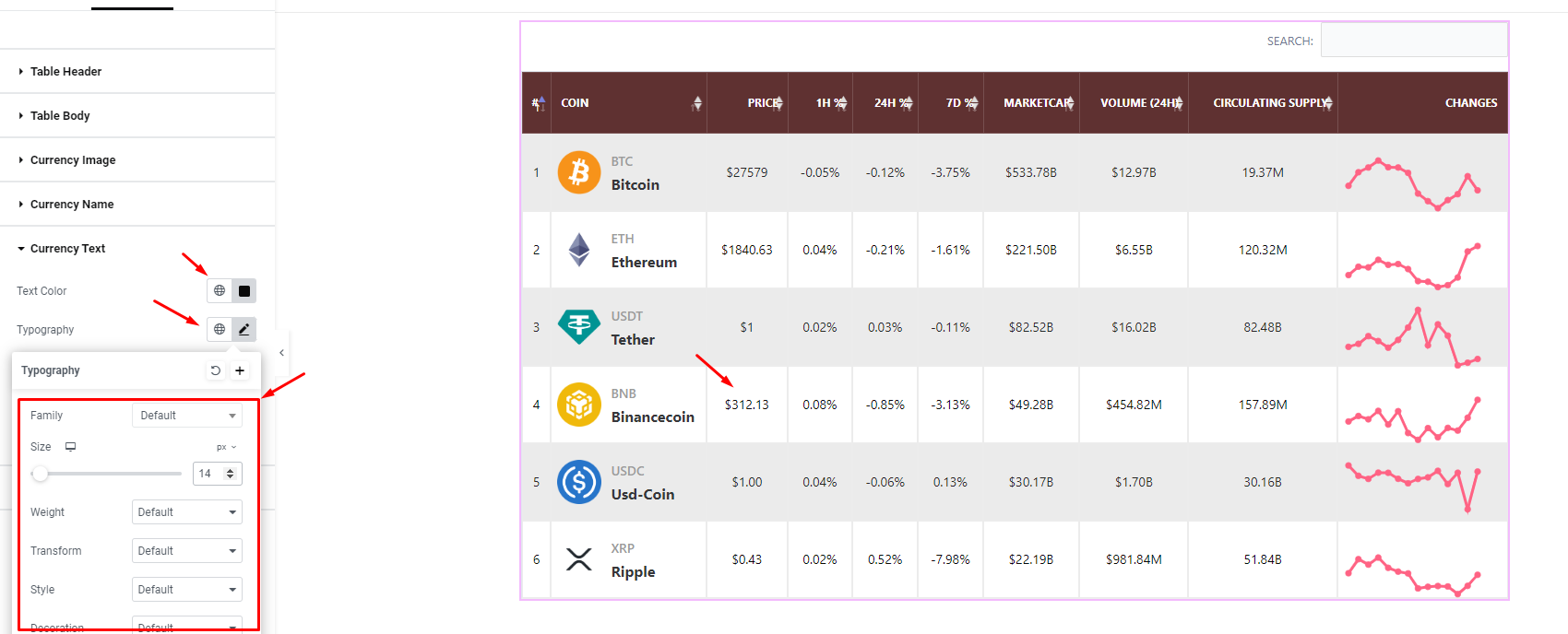 How to use Crypto Currency Table widget