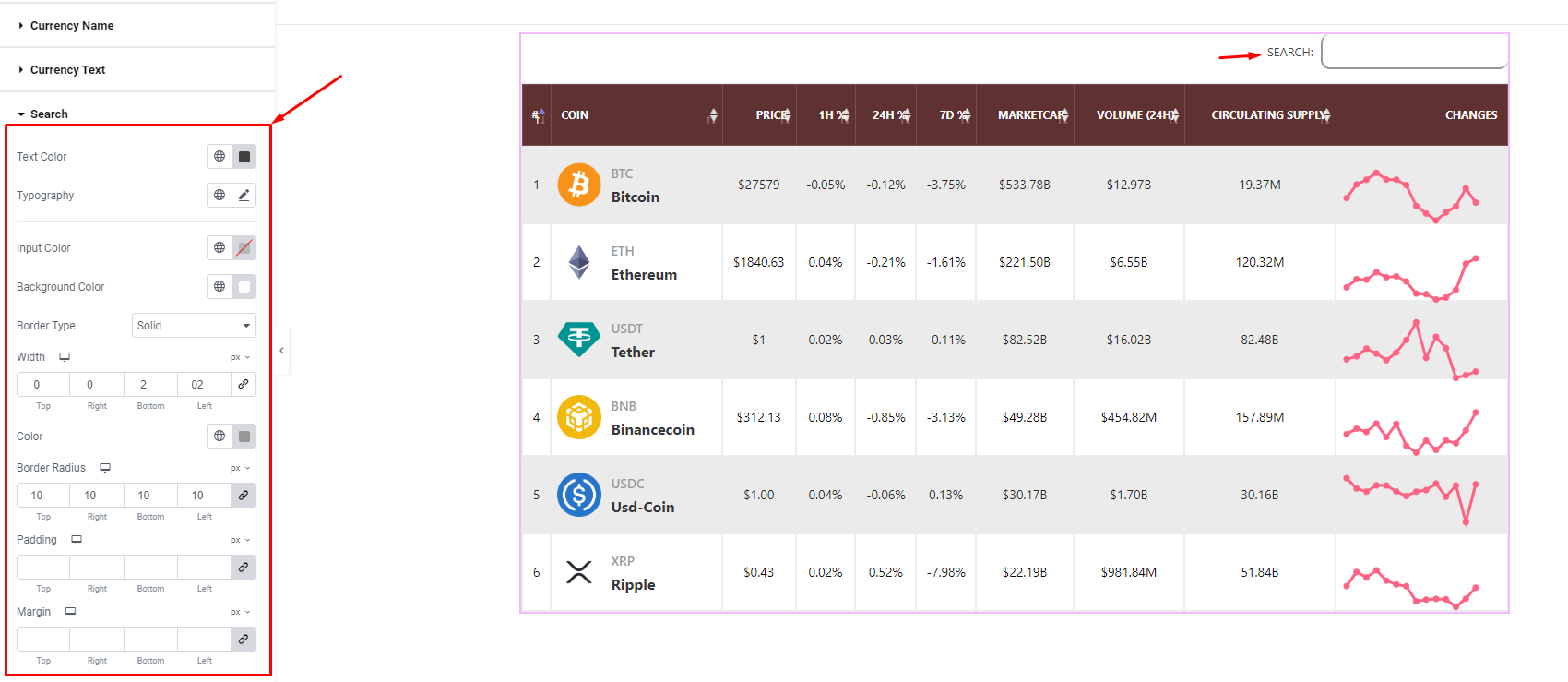 How to use Crypto Currency Table widget