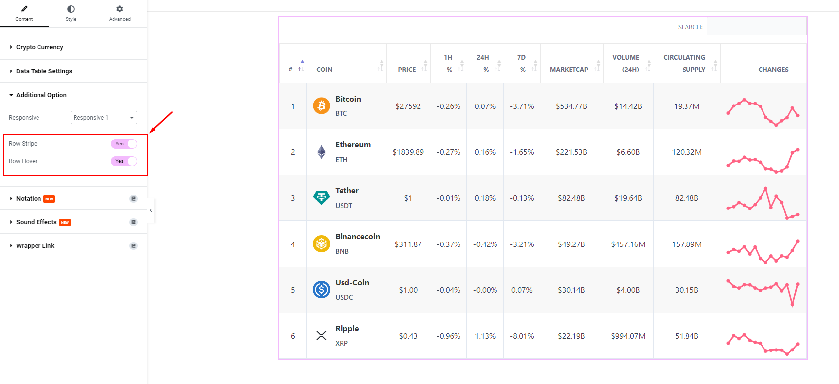 How to use Crypto Currency Table widget