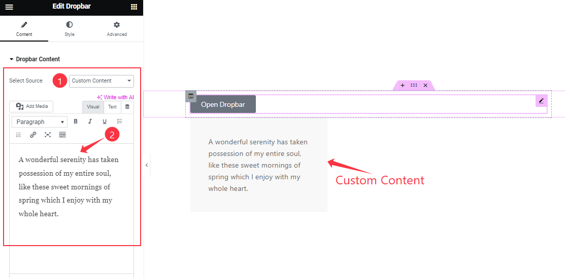 How To Use The Dropbar Widget By Element Pack Pro