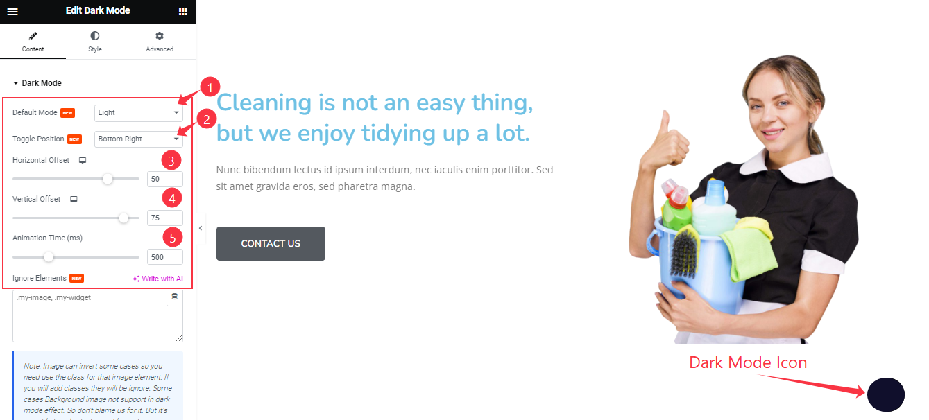 How To Use The Dark Mode Widget By Element Pack Pro