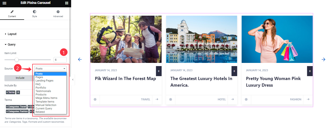 How To Use Pixina Carousel Widget By Ultimate Post Kit Pro