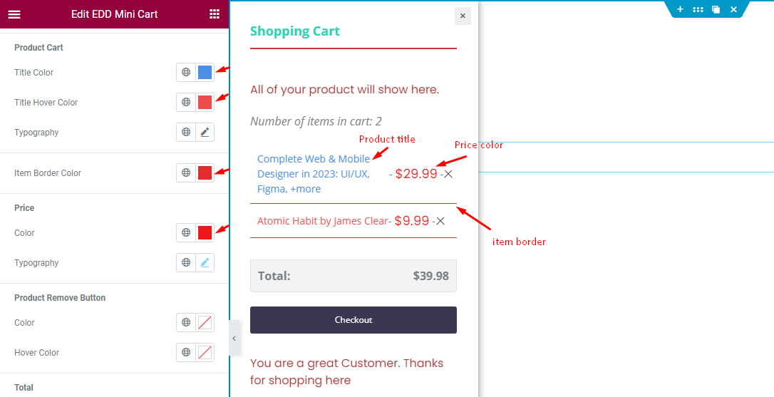 How to use EDD Mini Cart Widget by Element Pack
